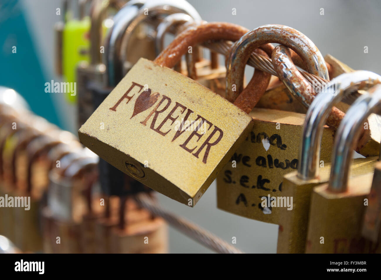 Love Locks on the river Wye bridge in Bakewell, Derbyshire, UK Stock ...