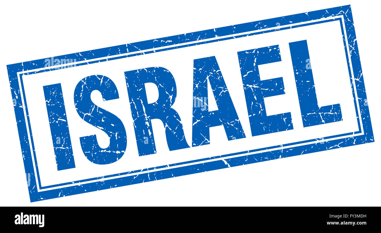 Israel blue square grunge stamp on white Stock Photo - Alamy