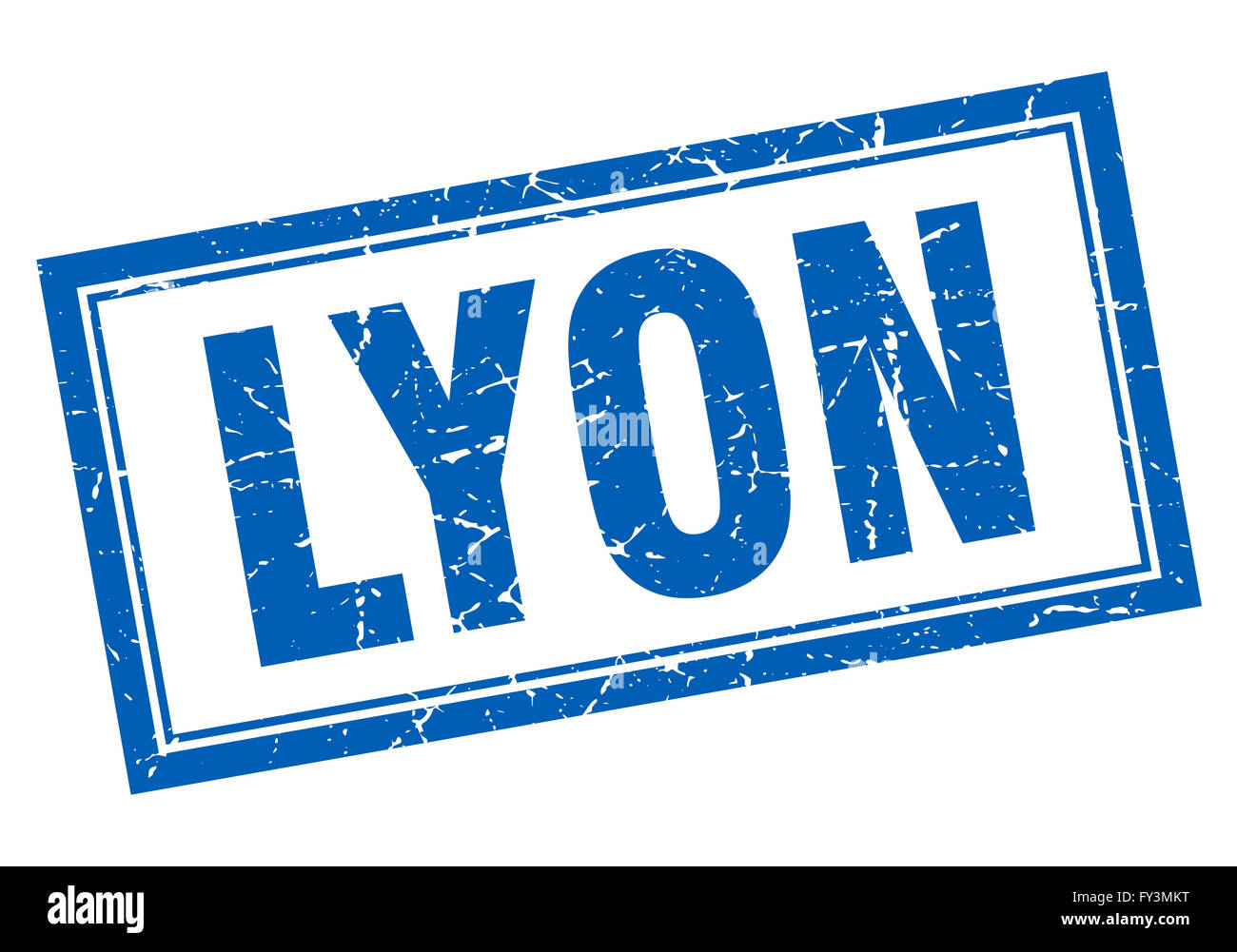 Lyon blue square grunge stamp on white Stock Photo - Alamy