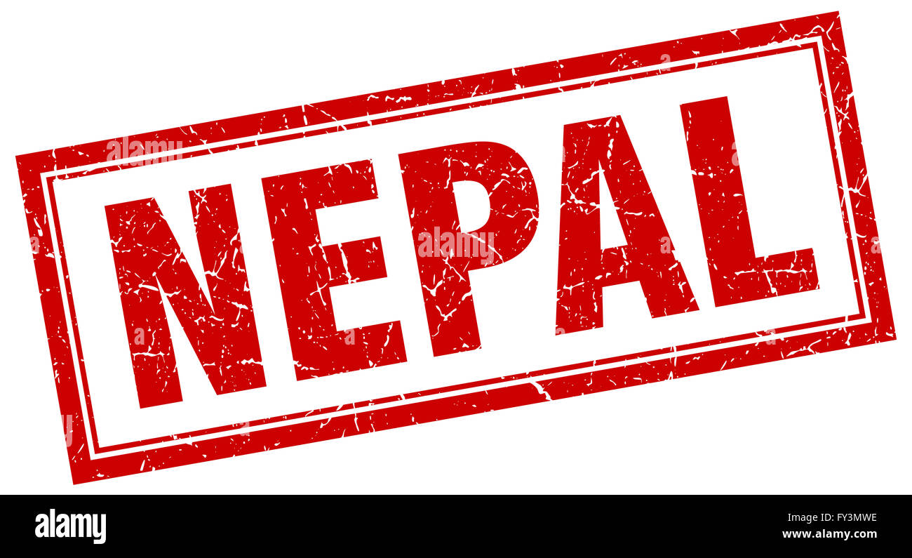 Nepal red square grunge stamp on white Stock Photo - Alamy