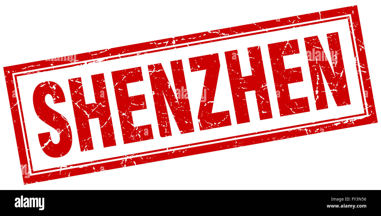 Shenzhen red square grunge stamp on white Stock Photo - Alamy