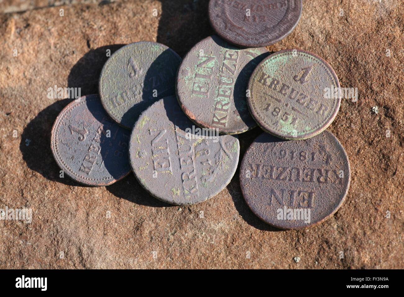 Old Austro-Hungarian coins on wooden table Stock Photo - Alamy