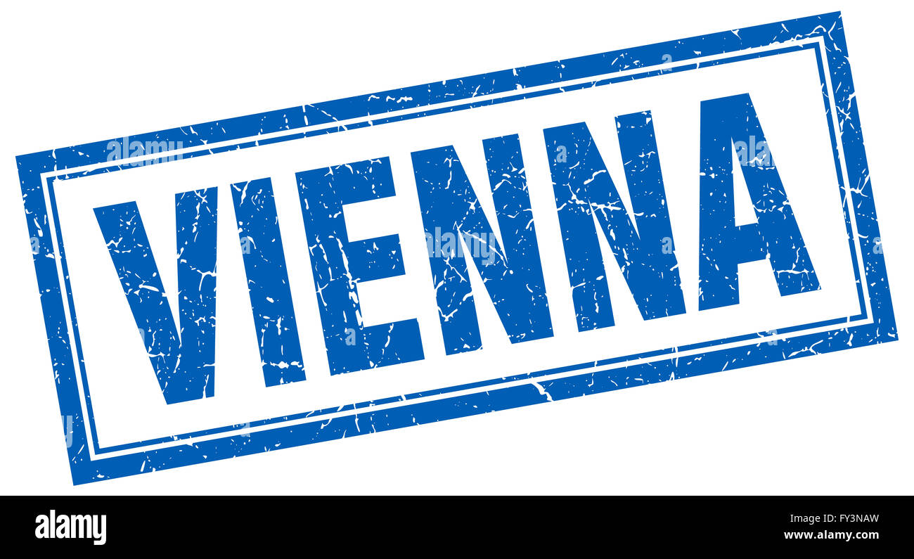 Vienna blue square grunge stamp on white Stock Photo - Alamy