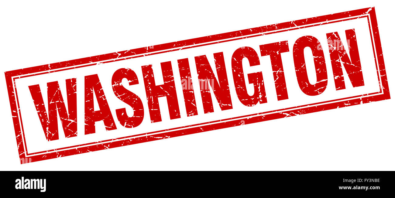 Washington red square grunge stamp on white Stock Photo - Alamy