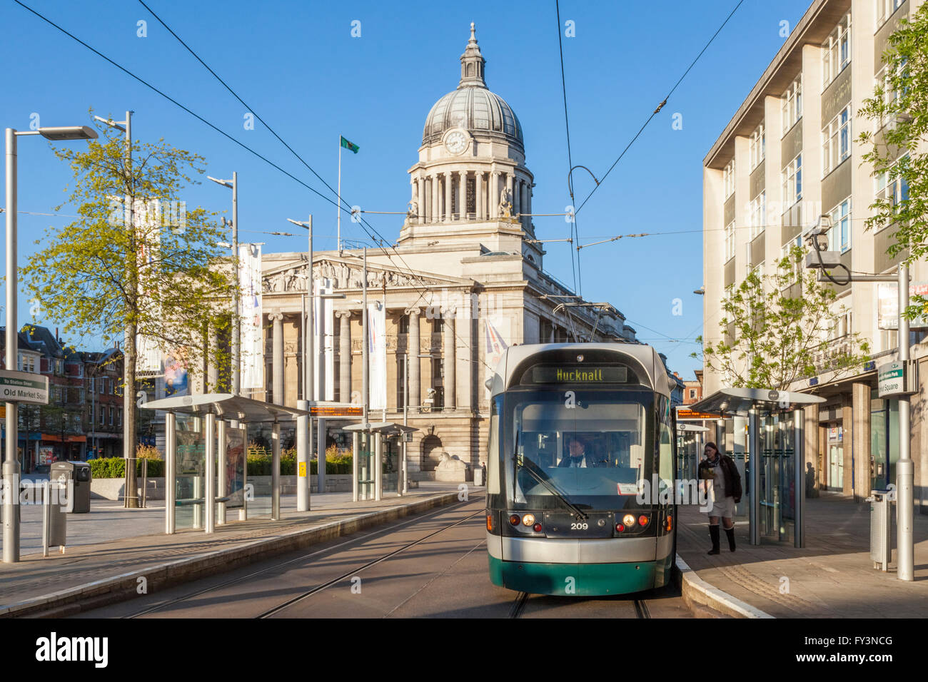 The Nottingham tram at the Old Market Square stop in the city centre ...