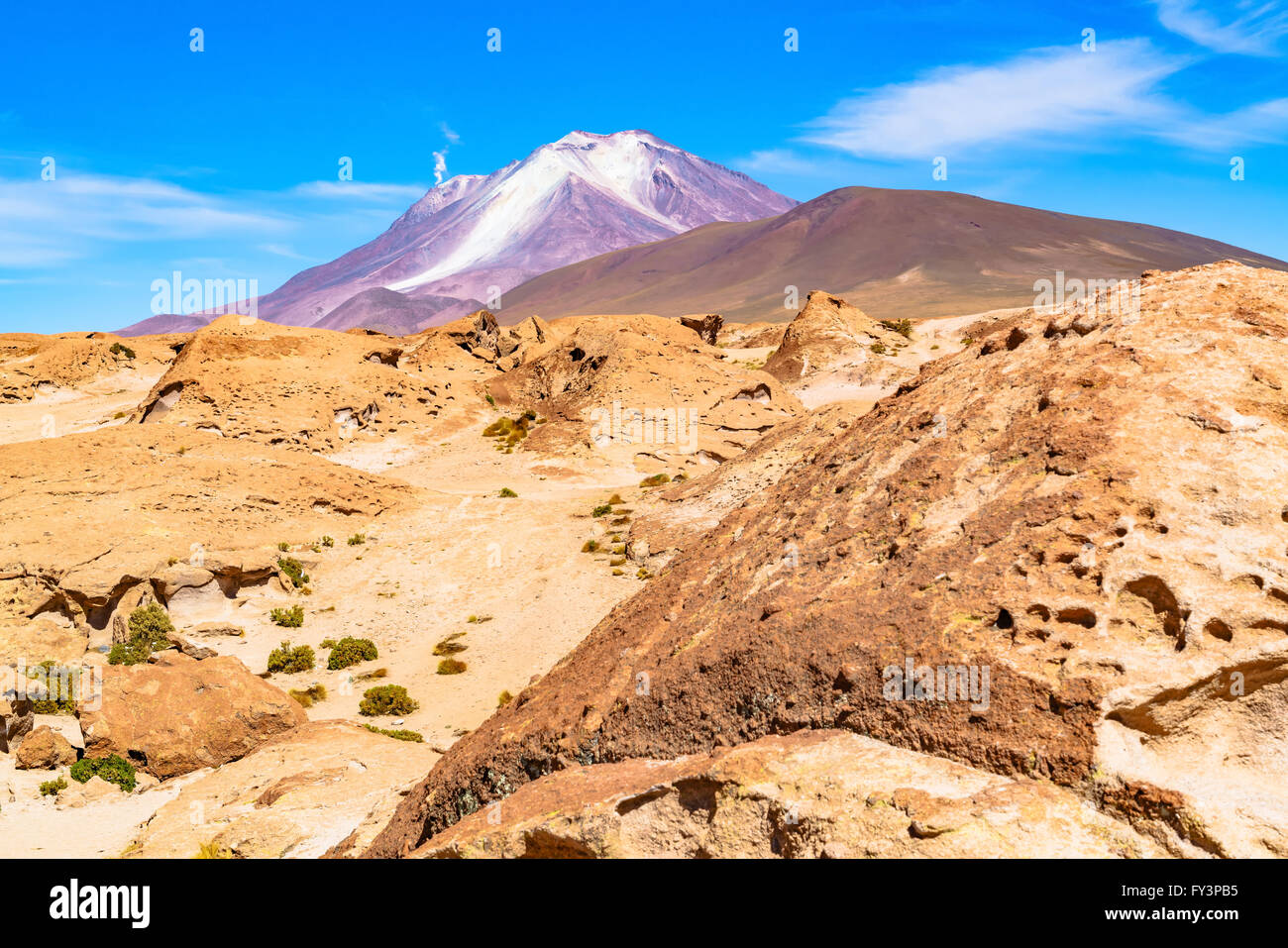 Active volcano with the smoke in Uyuni Bolivia Stock Photo - Alamy