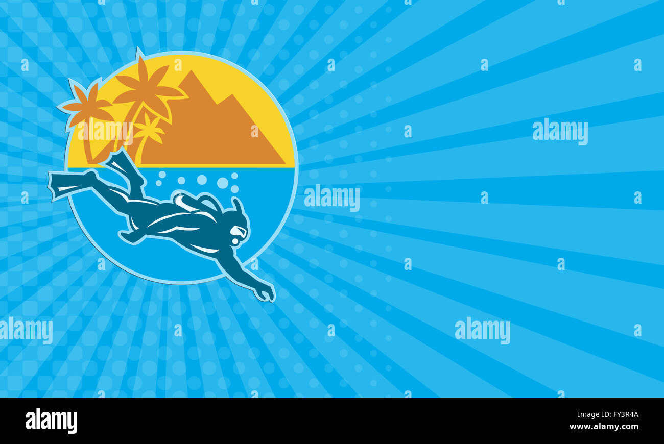 Business card showing illustration of a scuba diver diving underwater ...