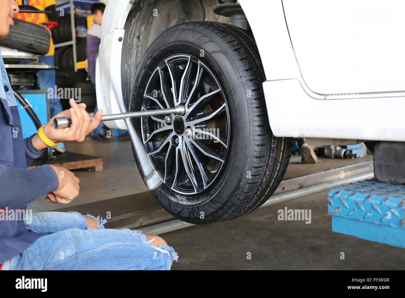 mechanic repaired wheeled vehicles in the garage Stock Photo - Alamy