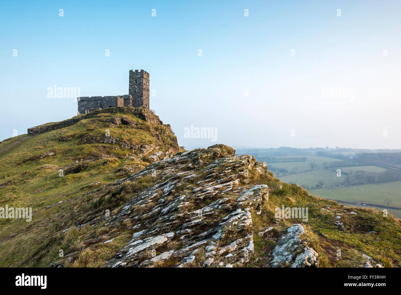 Evening light at Brentor Church, Brent Tor, Dartmoor National Park ...