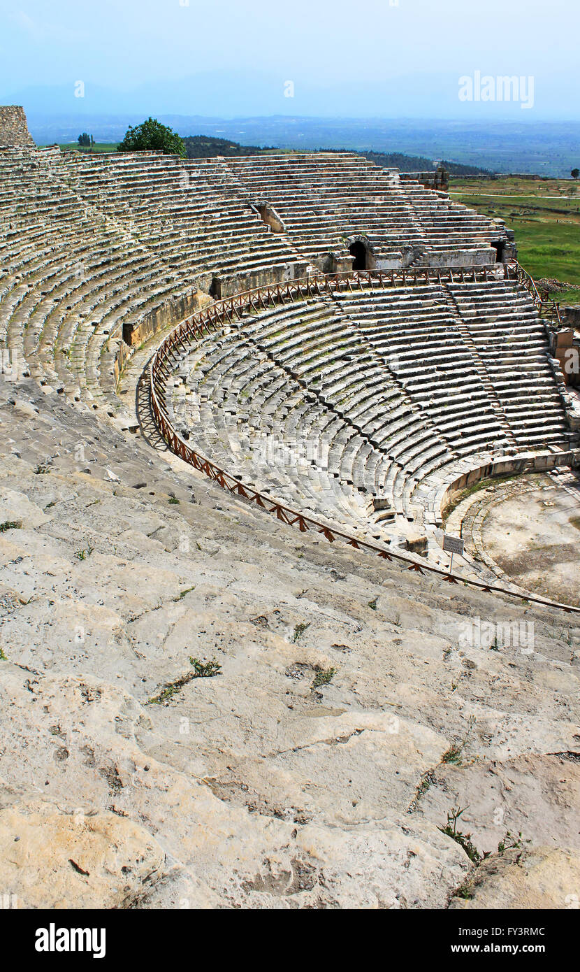 Ancient amphitheater near Pamukkale in Hierapolis, Turkey Stock Photo ...
