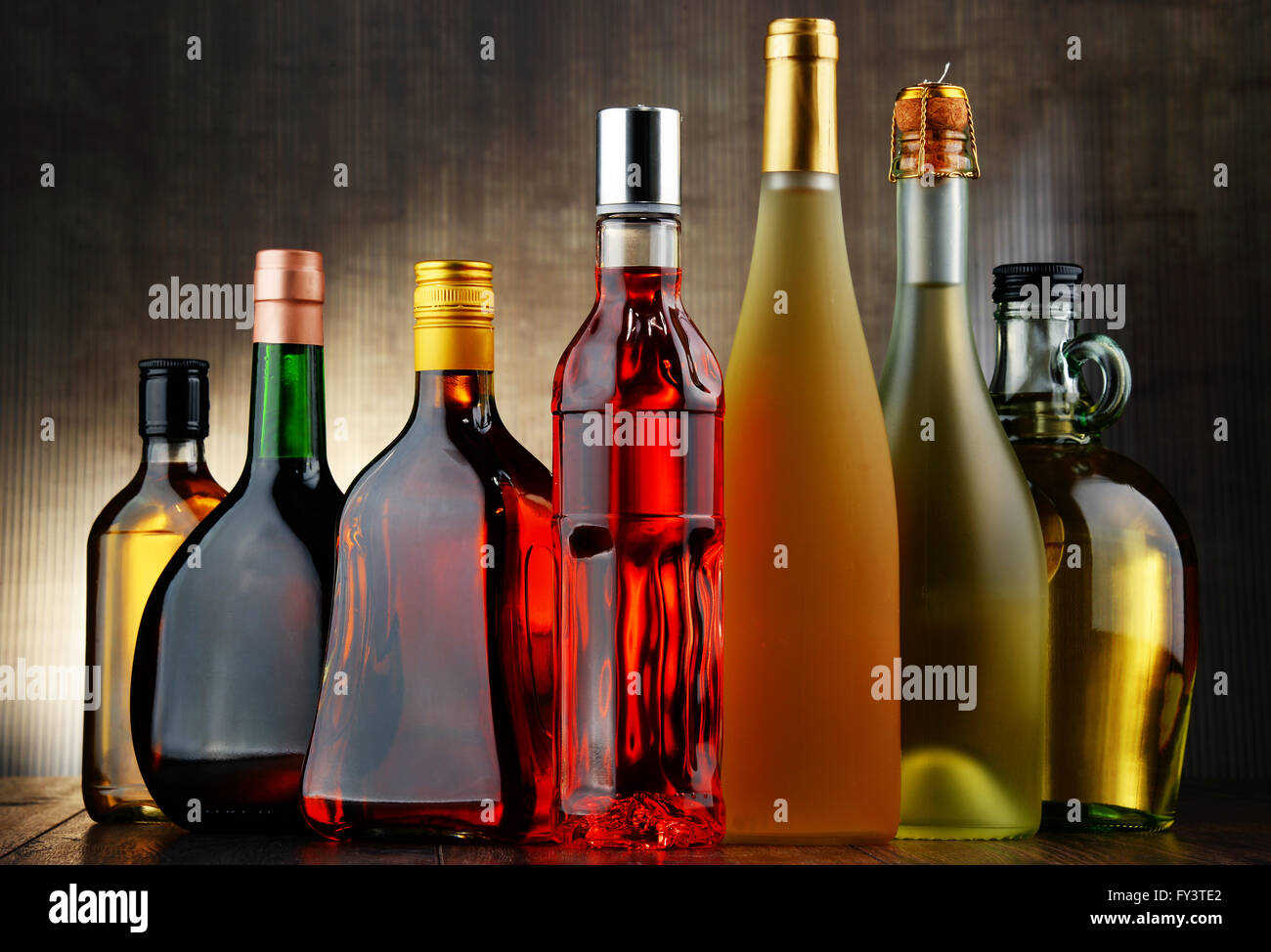 Composition with bottles of assorted alcoholic beverages Stock Photo ...