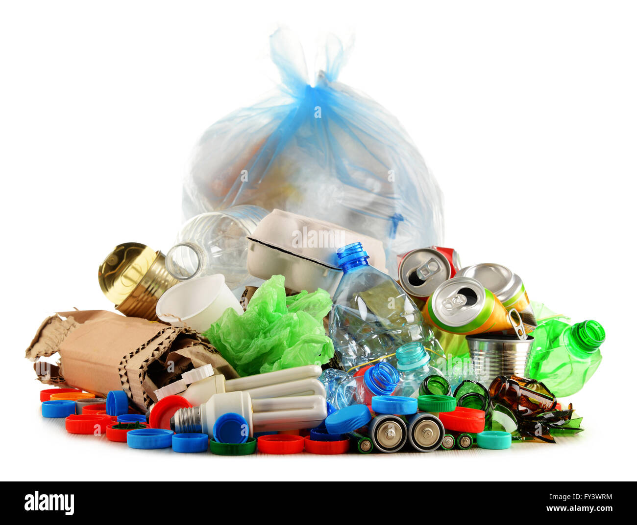 Recyclable garbage consisting of glass, plastic, metal and paper ...