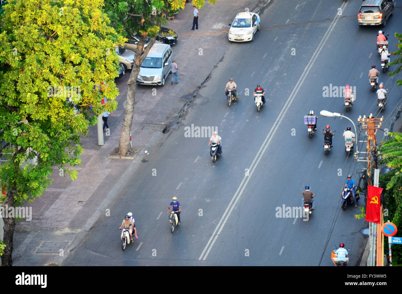 High angle view cityscape and traffic of Saigon city in morning time on ...