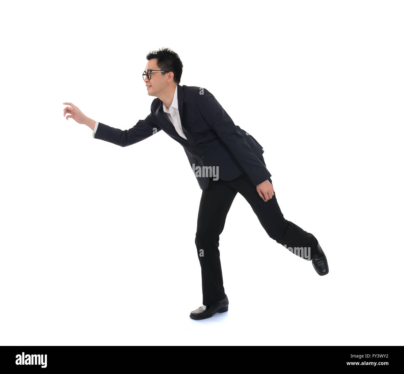 business man running on isolated white background, full length, asian ...