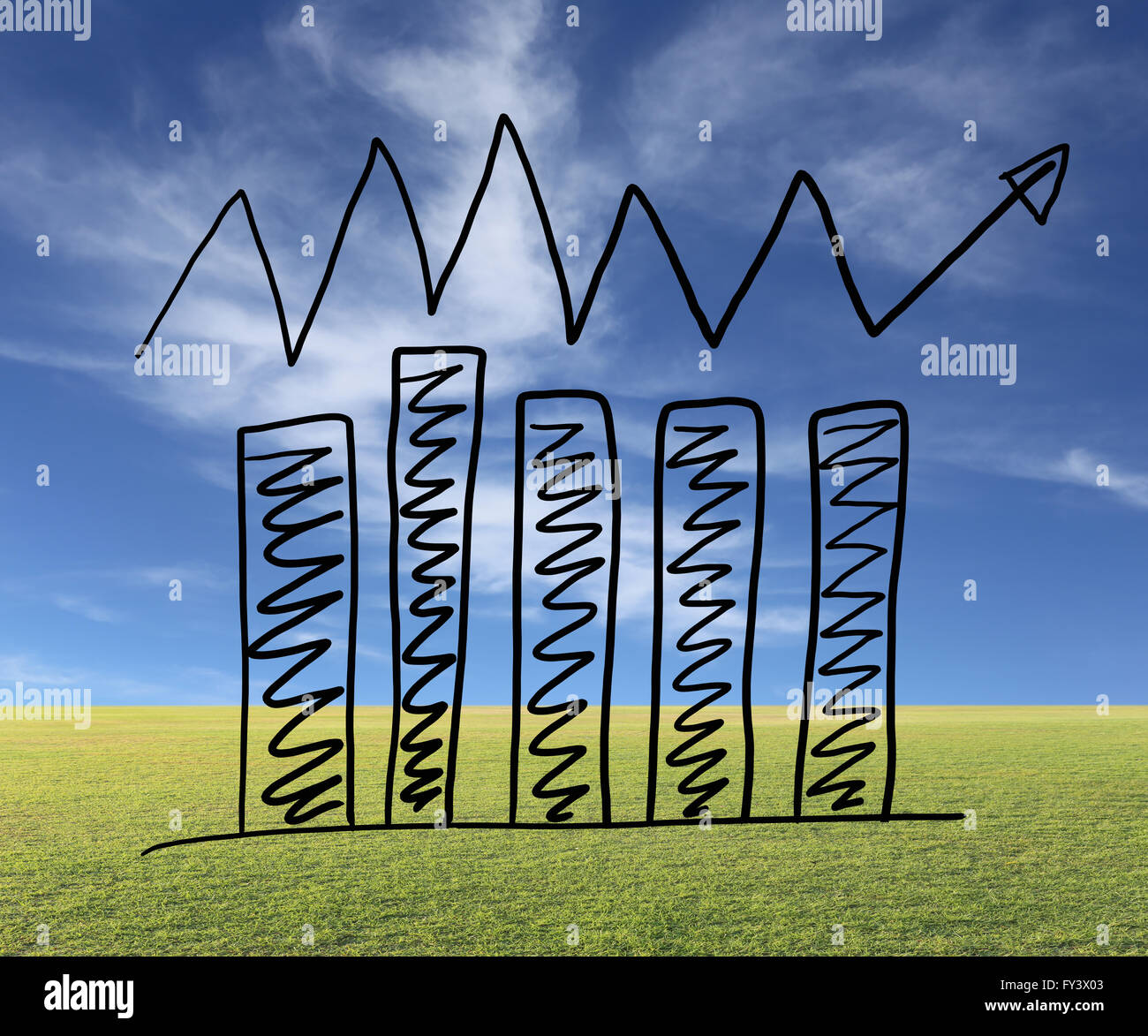 Business bar graph create in the hand drawn design and grow arrow for ...