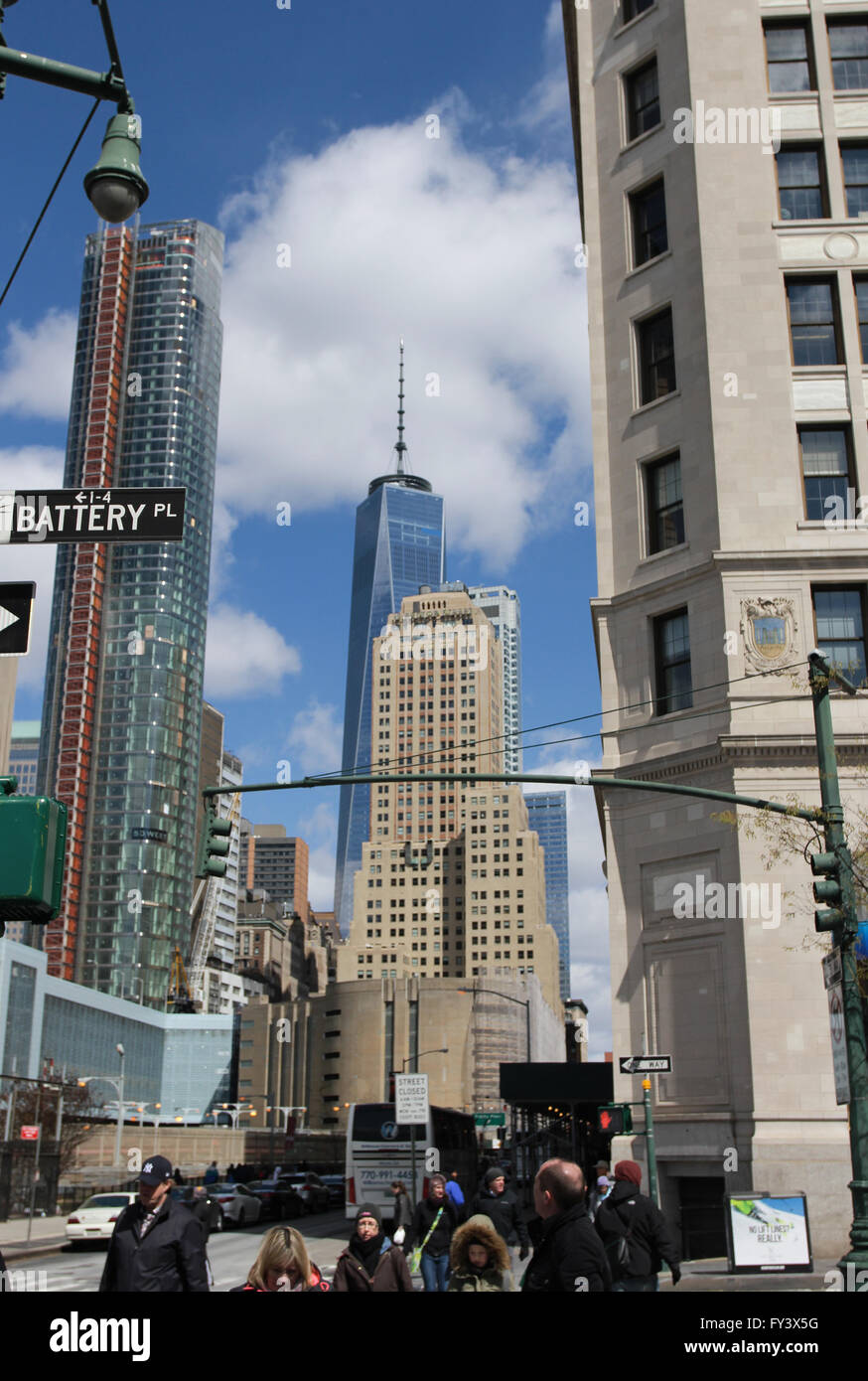 Battery Place NYC with the Freedom Tower (one World Trade Centre) in ...