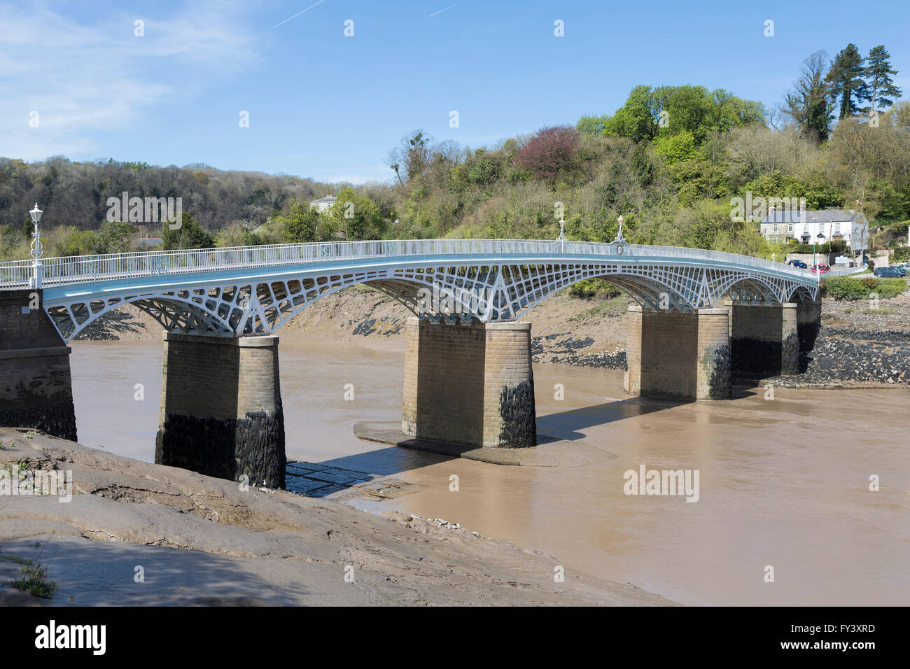 The Old Wye Bridge, in Chepstow, Monmouthshire, carrying the A48 across ...