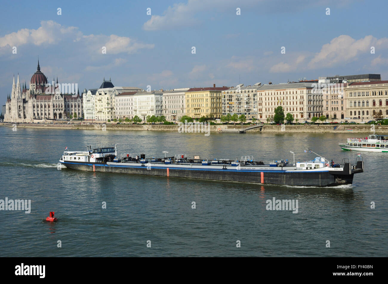 Commercial shipping on the River Danube, Budapest, Hungary Stock Photo ...