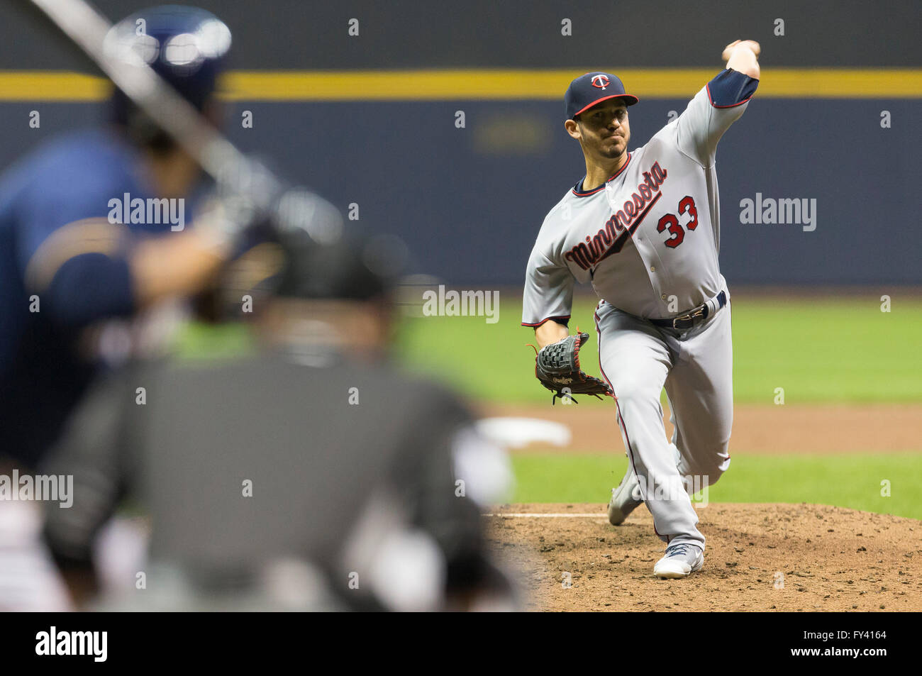 Milwaukee, WI, USA. 20th Apr, 2016. Minnesota Twins starting pitcher ...