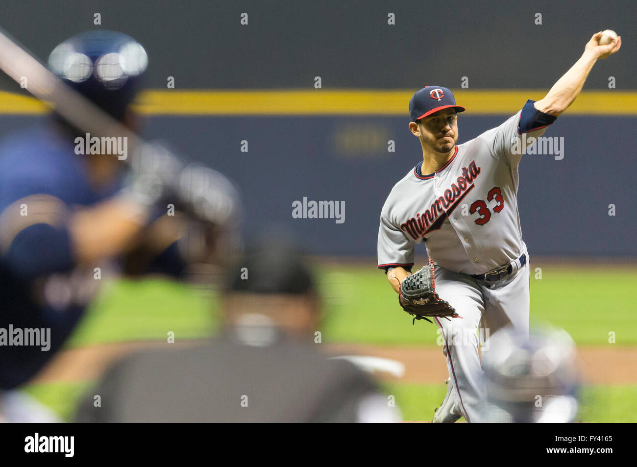 Milwaukee, WI, USA. 20th Apr, 2016. Minnesota Twins starting pitcher ...