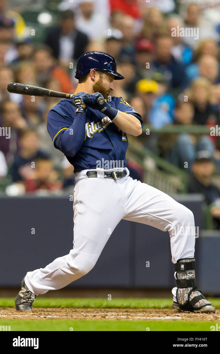 Milwaukee, WI, USA. 20th Apr, 2016. Milwaukee Brewers catcher Jonathan ...