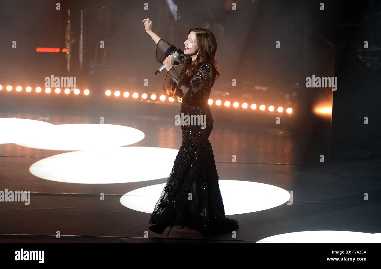 Berlin, Germany. 20th Apr, 2016. Greek singer Vicky Leandros performs ...