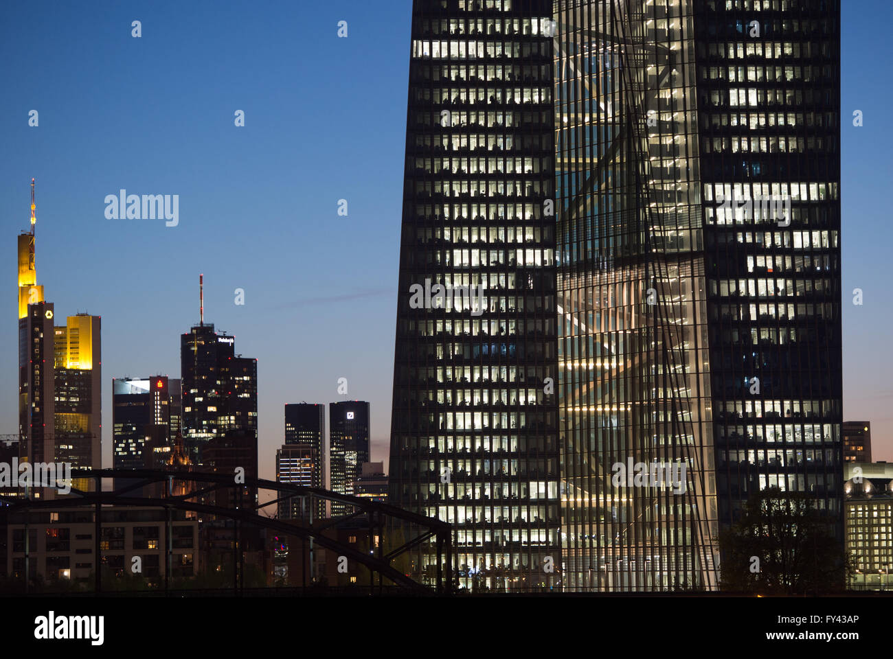 The headquarters of the European Central Bank (ECB) pictured at sunset ...