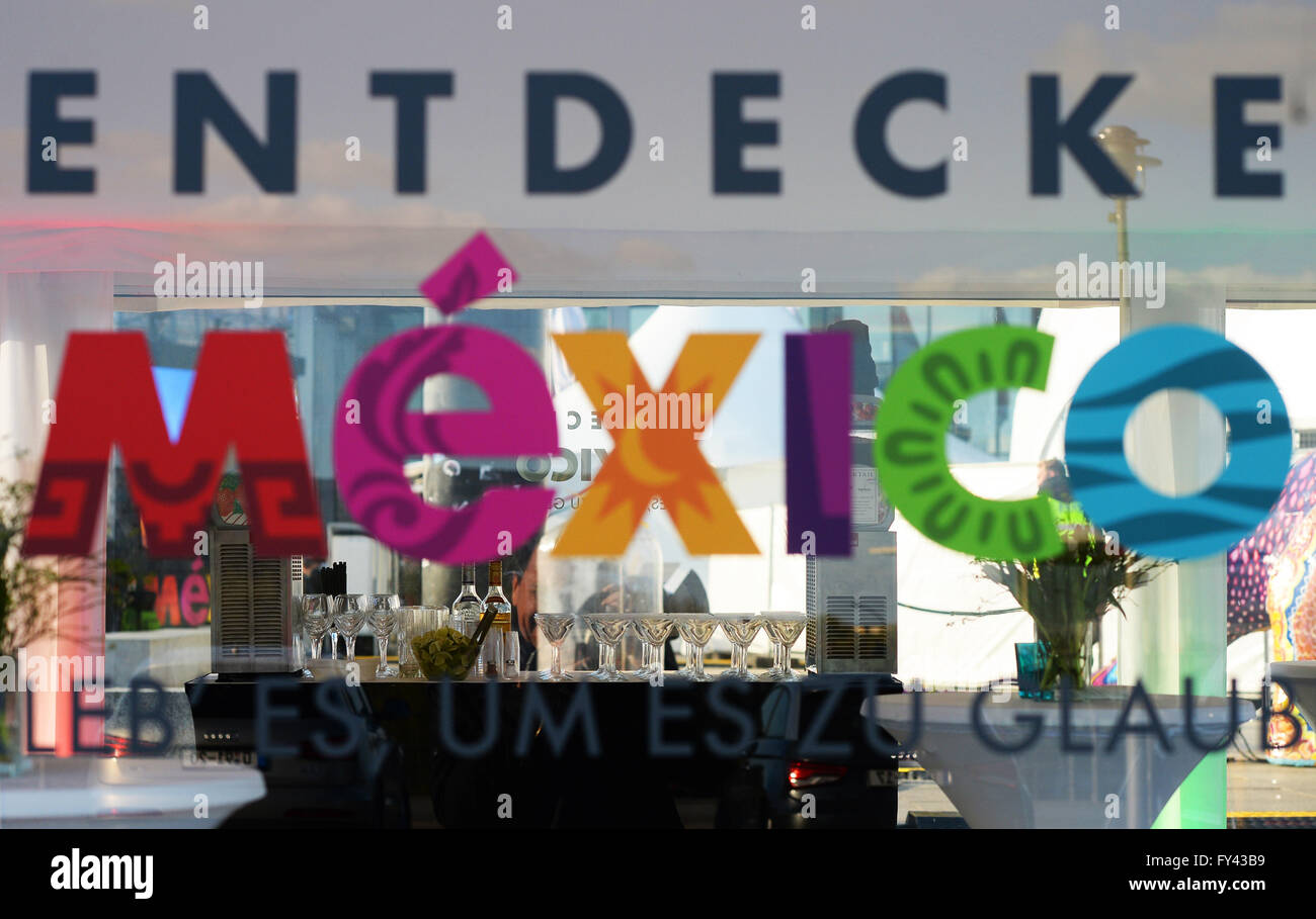Berlin, Germany. 20th Apr, 2016. The lettering 'Discover Mexico ...