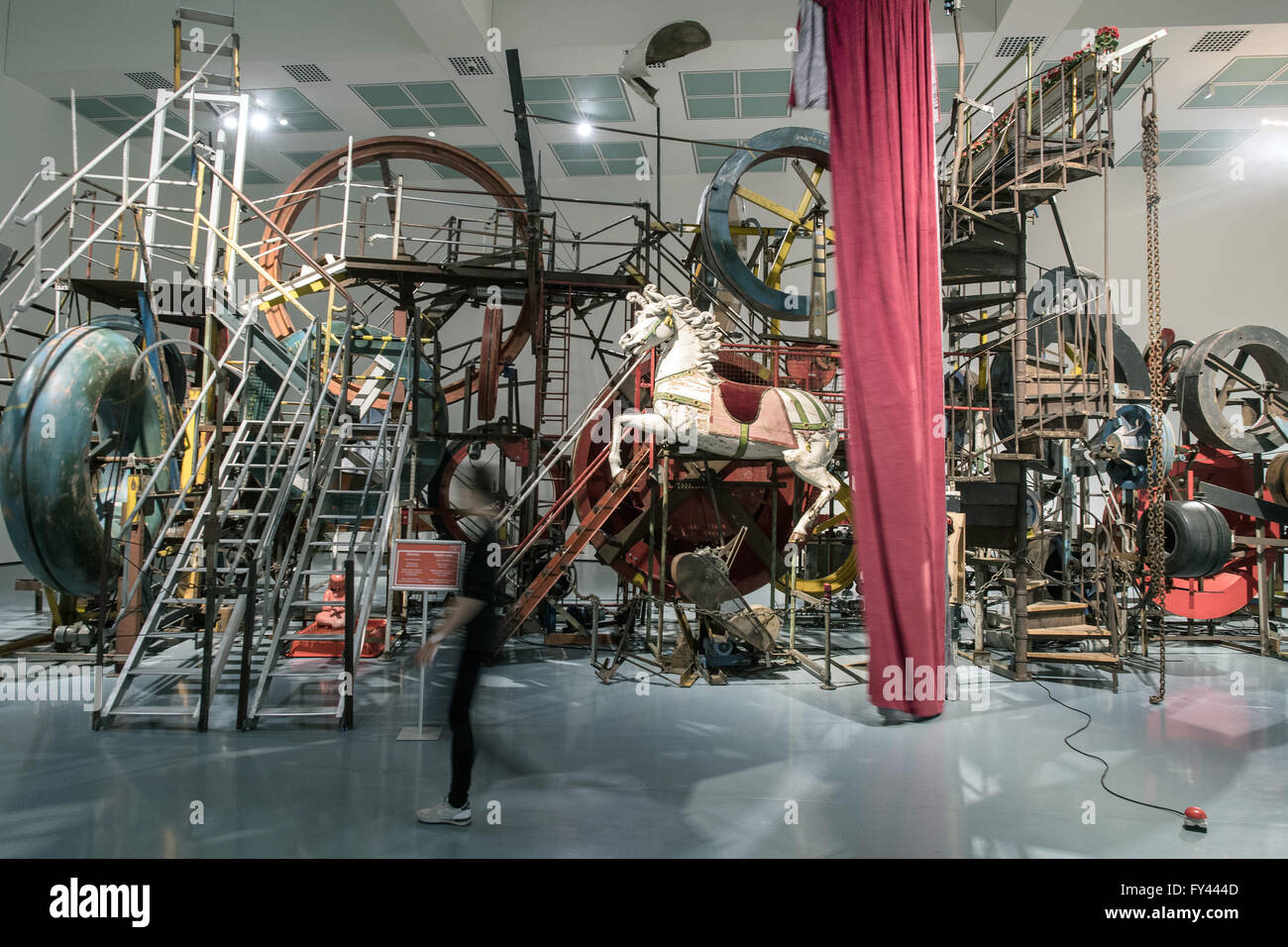Duesseldorf, Germany. 21st Apr, 2016. An employee walks past the 'Meta ...