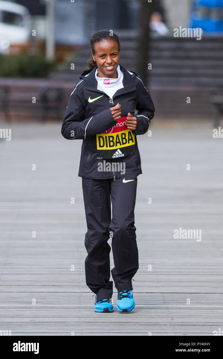 London, UK. 21st April 2016. Ethiopian marathon runner Mare Dibaba ...