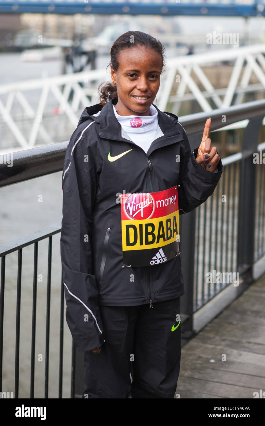 London, UK. 21st April 2016. Ethiopian marathon runner Mare Dibaba ...