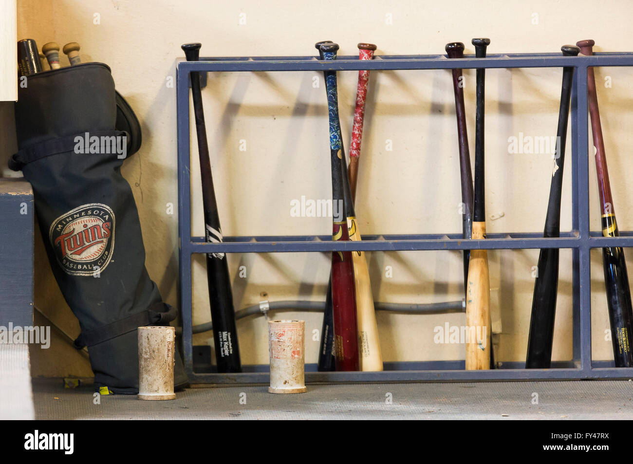 Milwaukee, WI, USA. 20th Apr, 2016. Minnesota bat rack during the Major ...