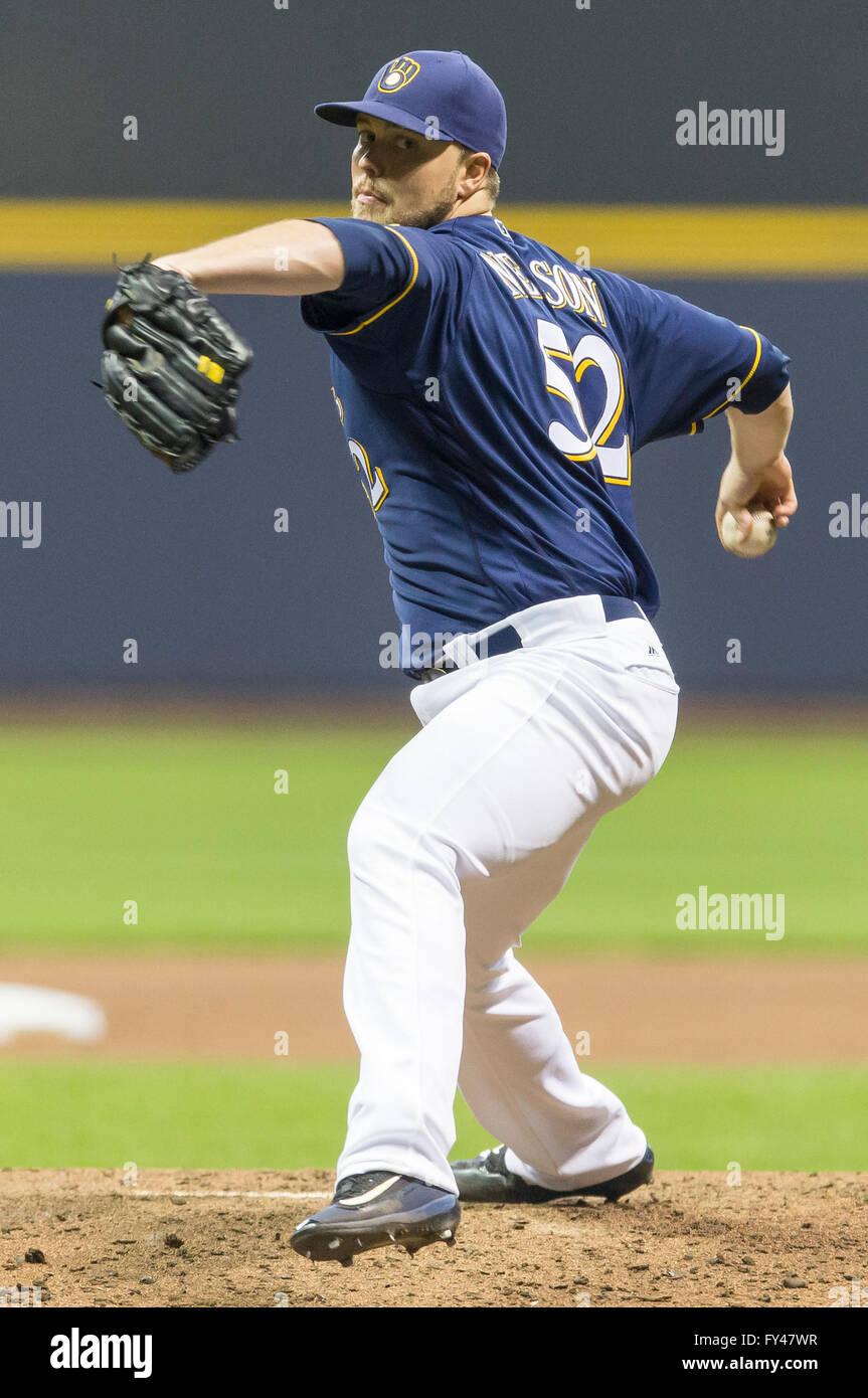 Milwaukee, WI, USA. 20th Apr, 2016. Milwaukee Brewers starting pitcher ...