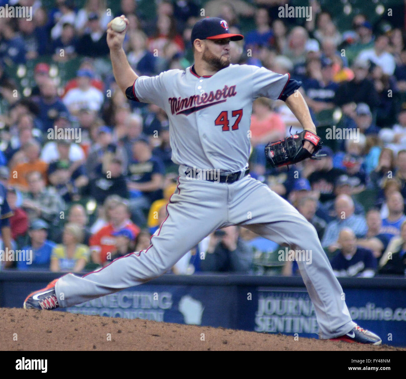 Milwaukee, WI, USA. 21st Apr, 2016. Minnesota Twins starting pitcher ...