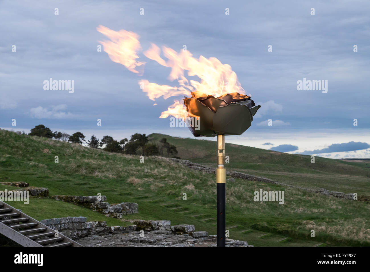 Housesteads Roman Fort, Northumberland, UK. 21st April, 2016. A beacon ...