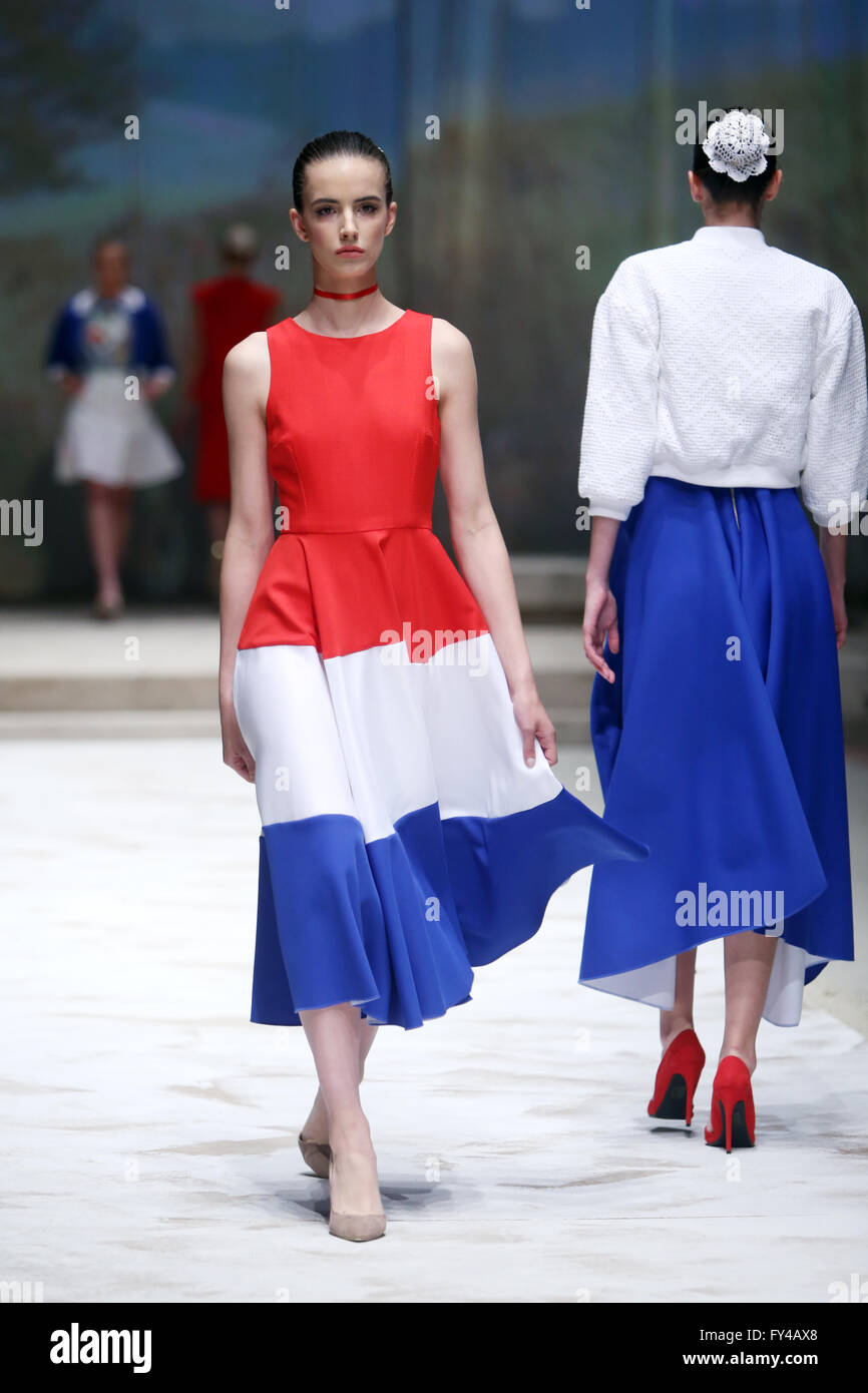 Zagreb, Croatia. 21st April, 2016. Fashion model wearing clothes ...