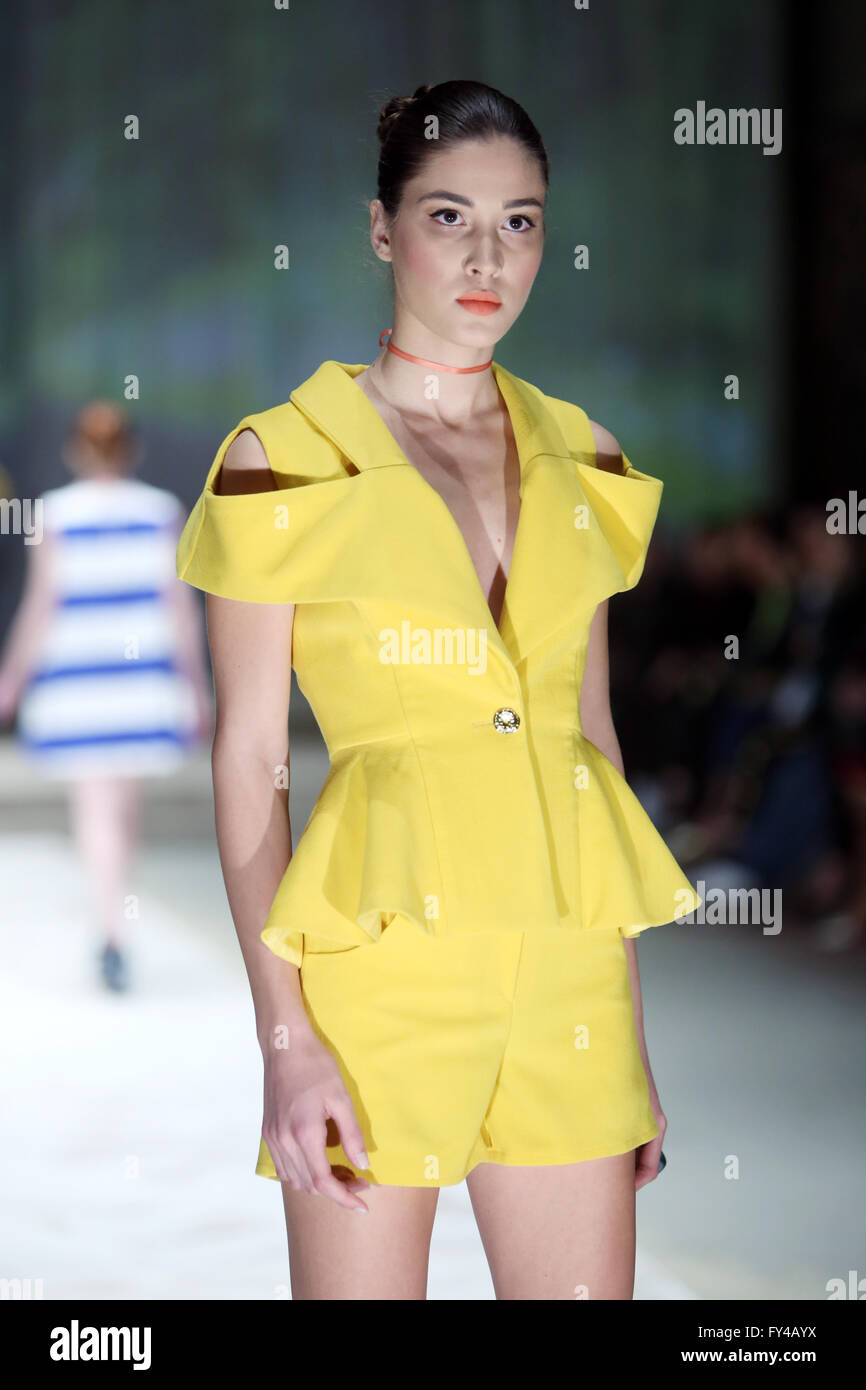 Zagreb, Croatia. 21st April, 2016. Fashion model wearing clothes ...