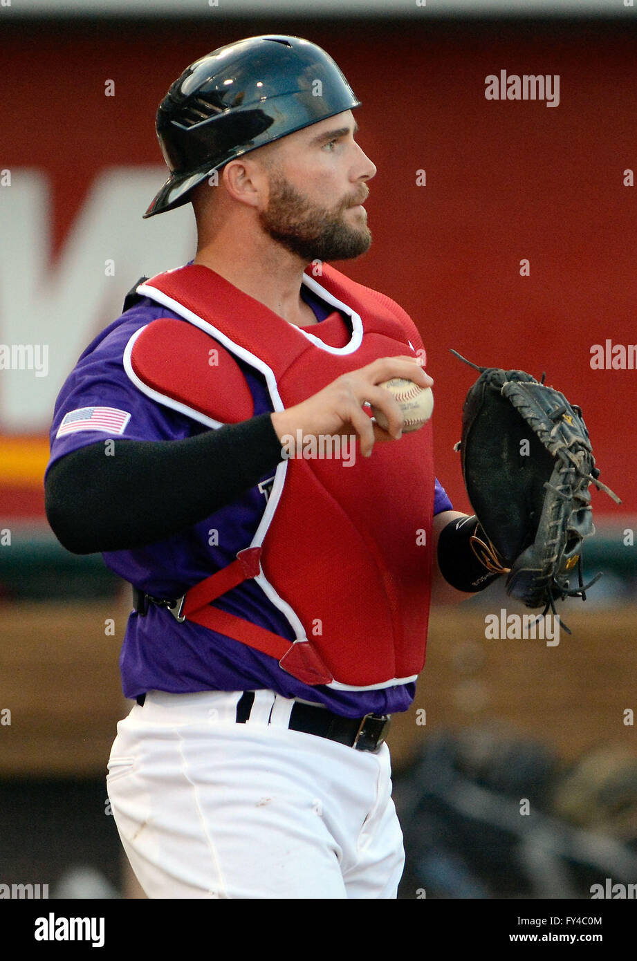 Albuquerque, NM, USA. 21st Apr, 2016. Isotopes catcher #11 Jackson ...