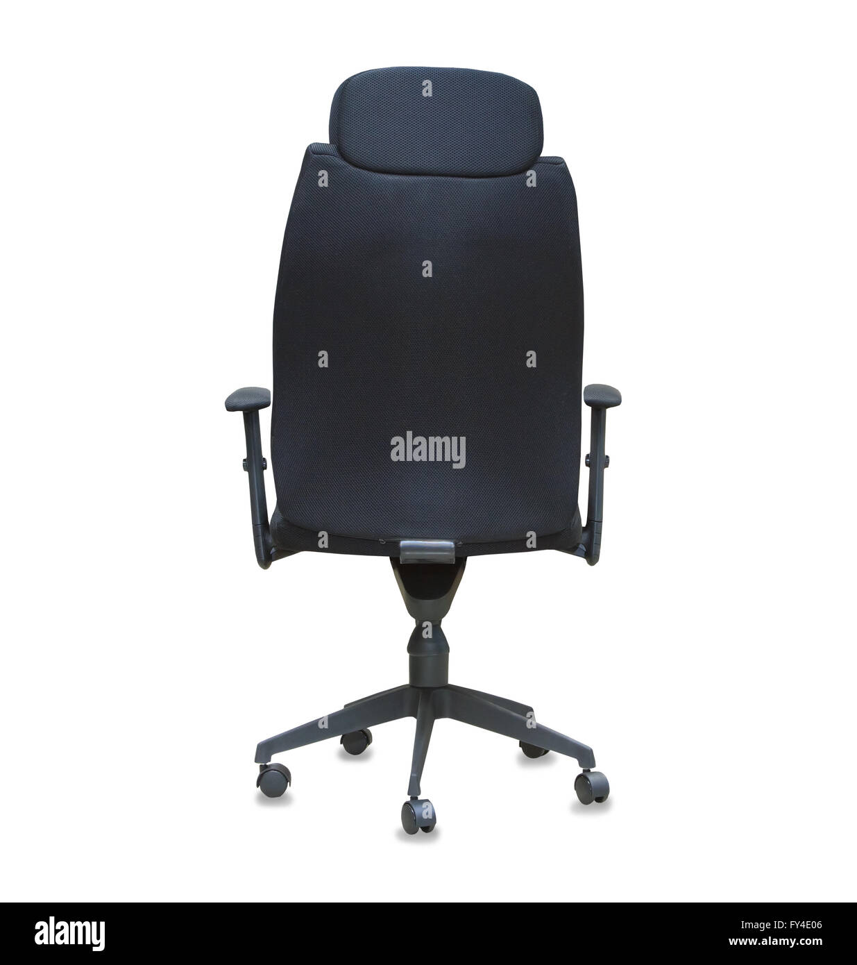 Back view of modern office chair from black cloth isolated over Stock ...