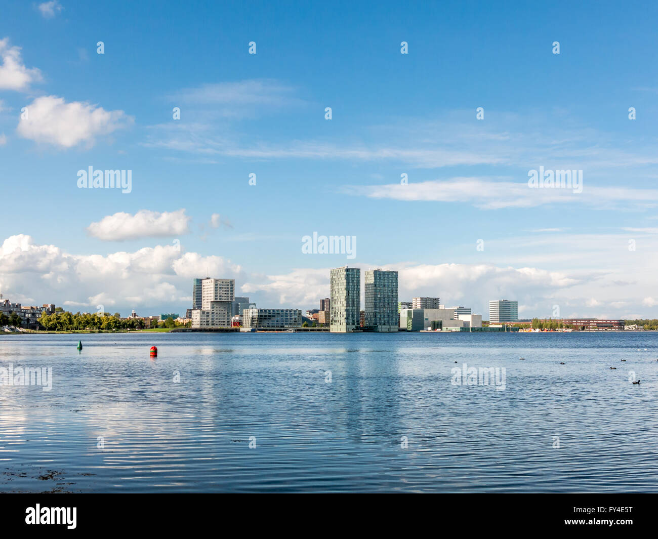 Waterfront skyline modern architecture in Almere-City from Weerwater in ...