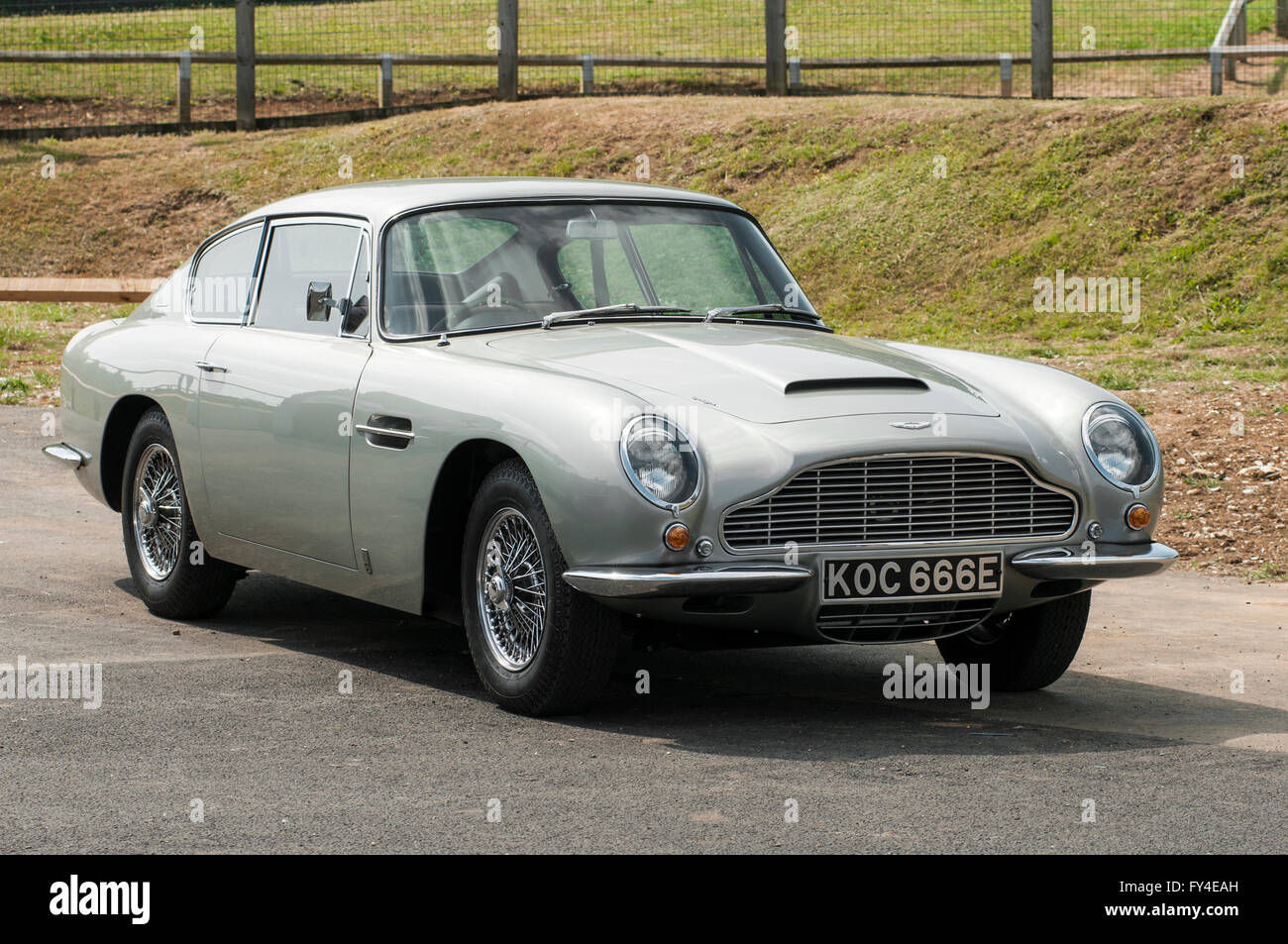 Landscape image of a classic Aston Martin DB6 car in silver, isolated ...