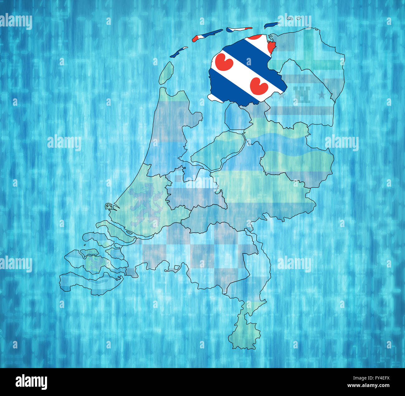 friesland flag on map with borders of provinces in netherlands Stock ...
