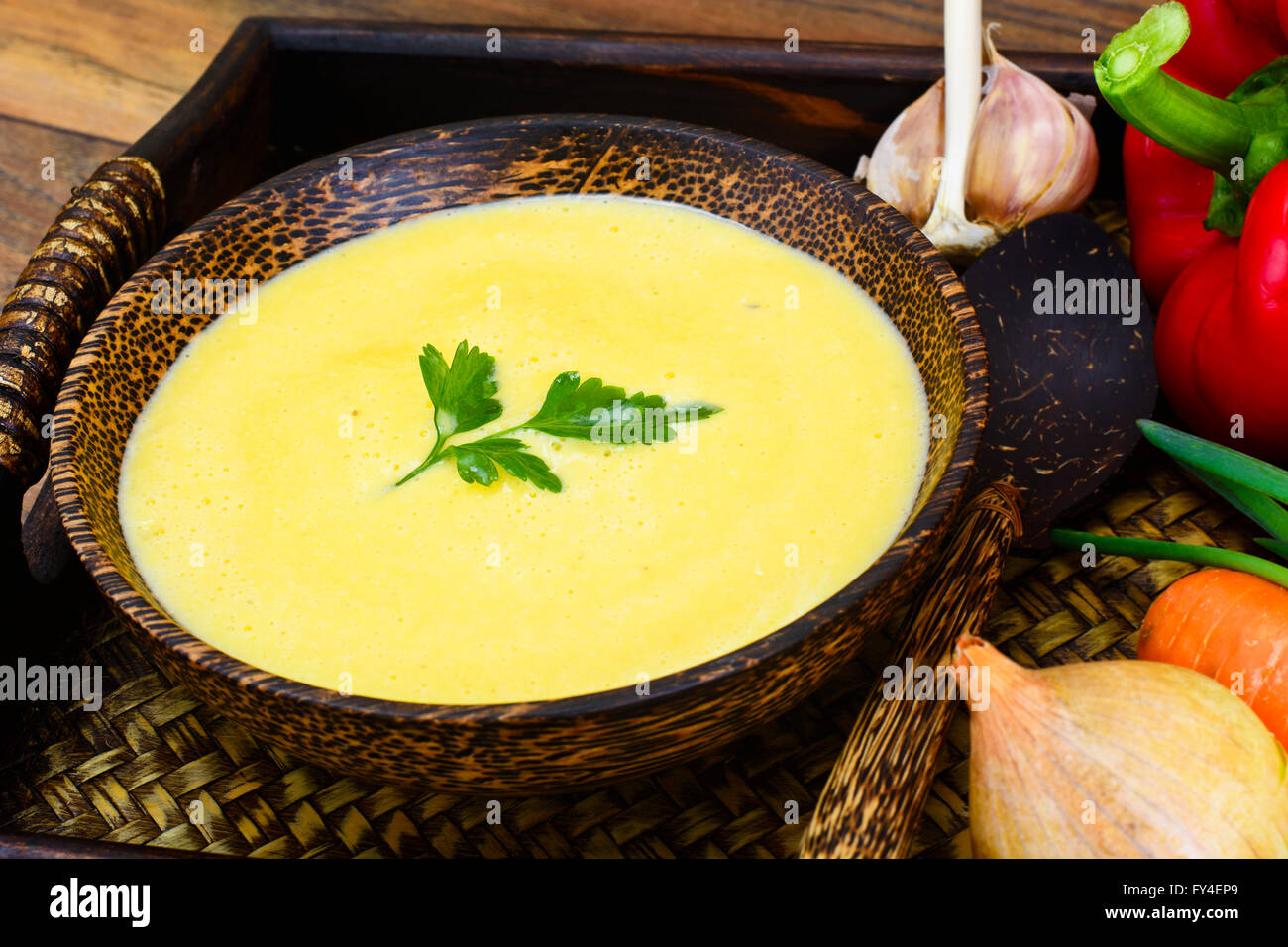 Pumpkin-Potato Puree Cream Soup Stock Photo - Alamy