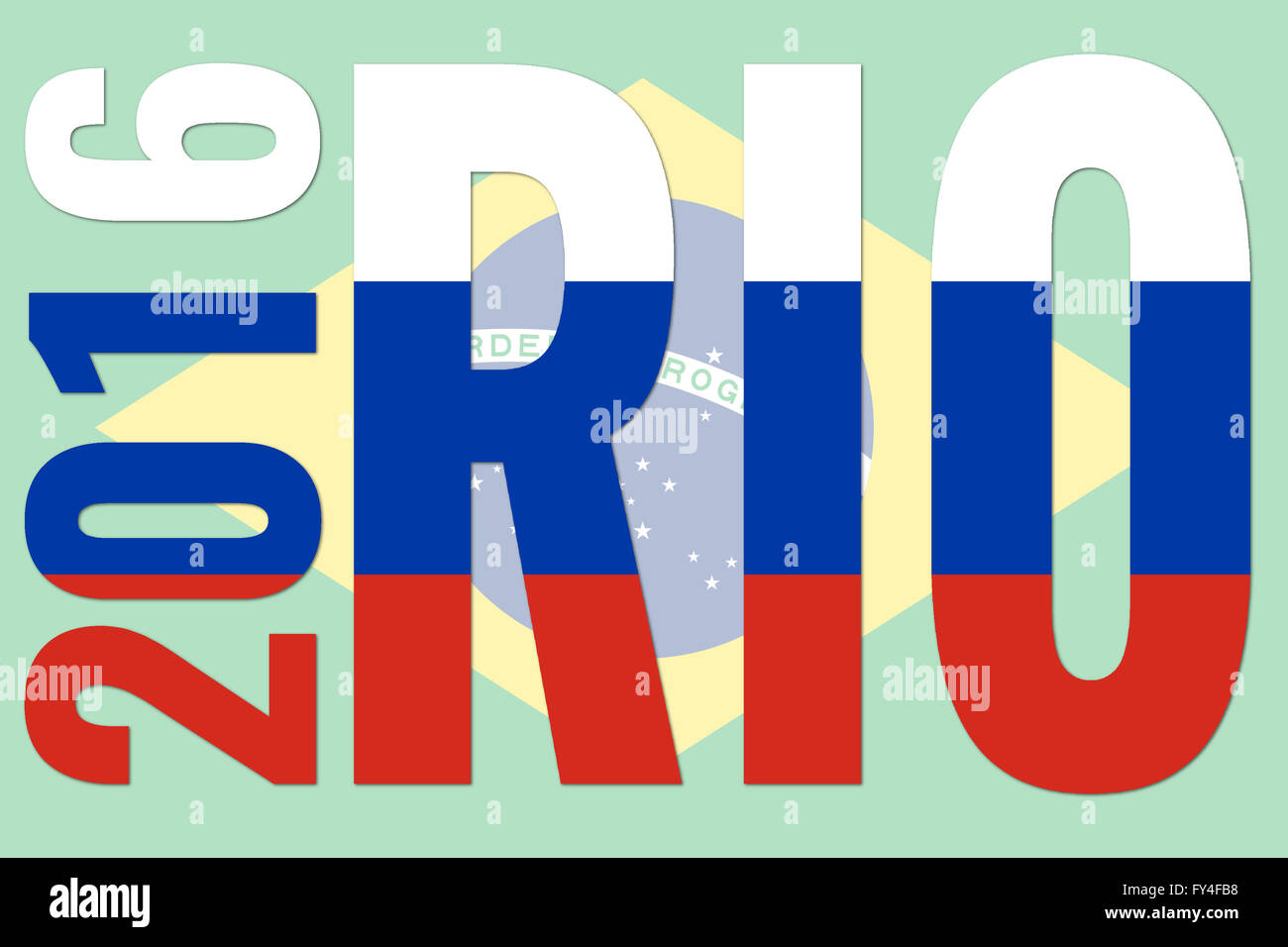 rio 2016 - russia flag on brazil flag background Stock Photo - Alamy