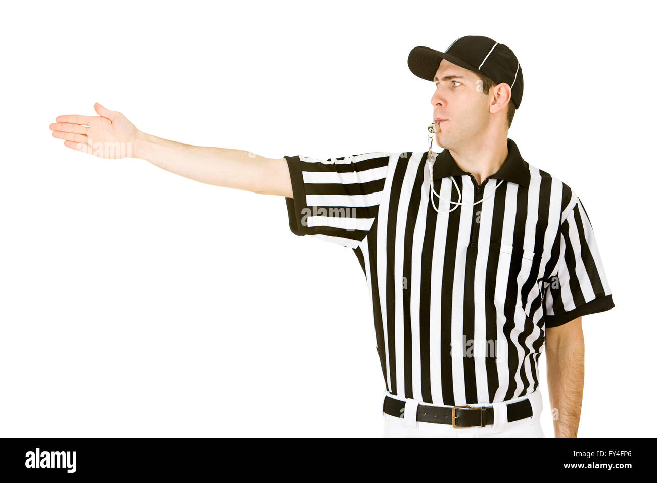 Caucasian male as American football referee. Isolated on white ...