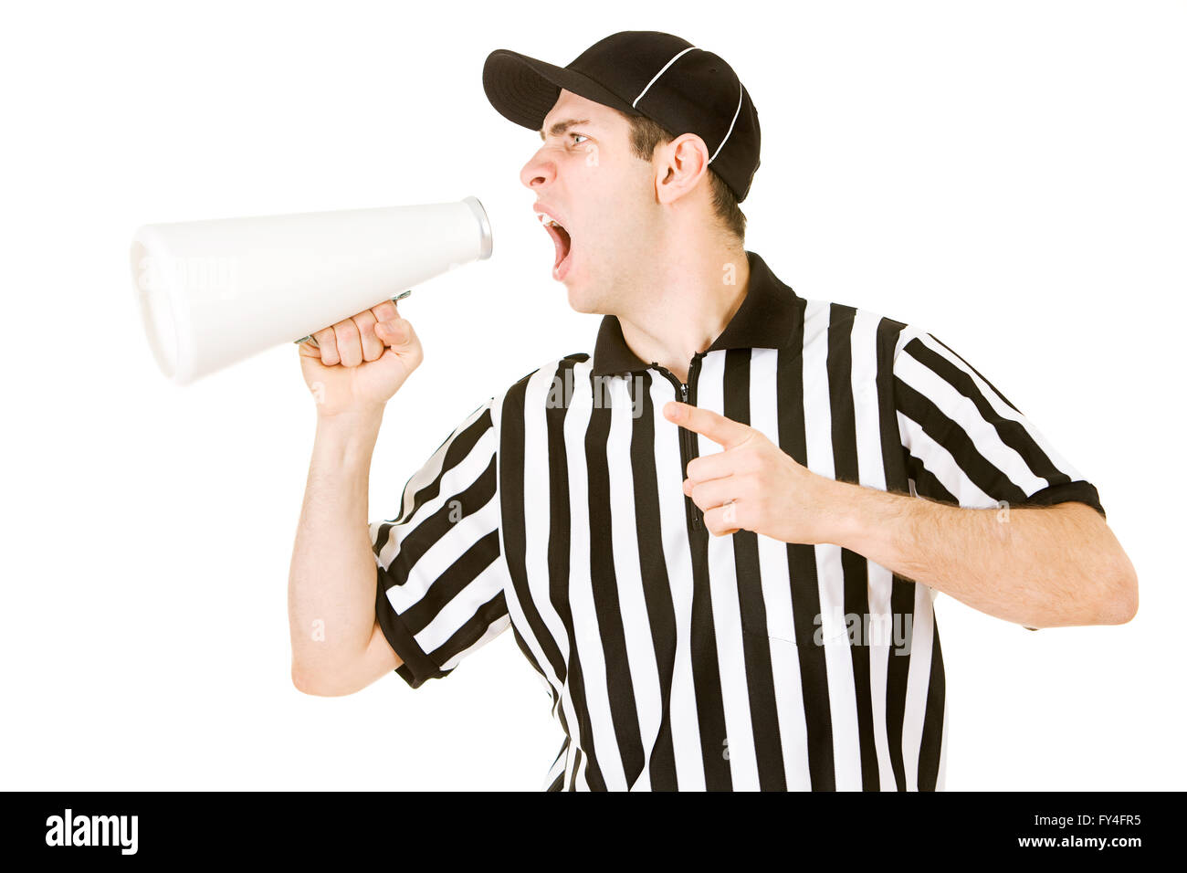 Caucasian male as American football referee. Isolated on white ...