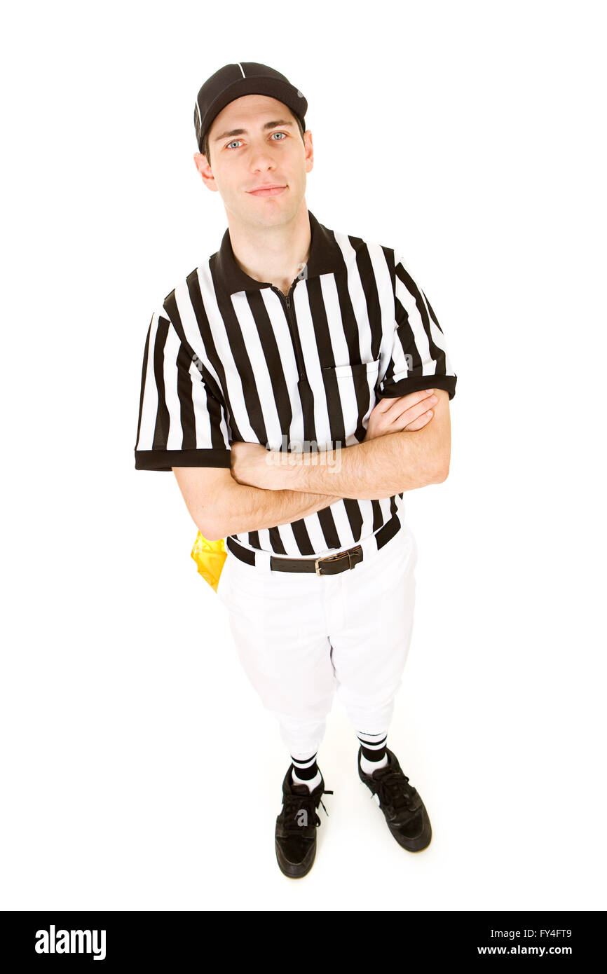 Caucasian male as American football referee. Isolated on white ...