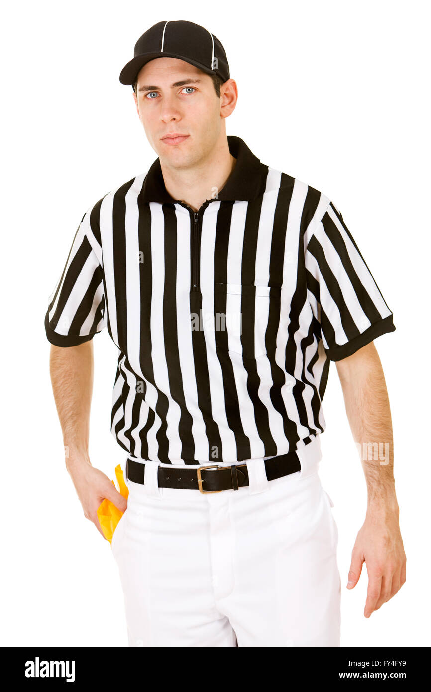 Caucasian male as American football referee. Isolated on white ...