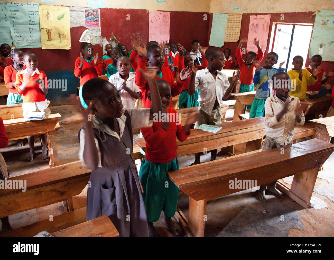 Photograph by © Jamie Callister. Ugandan school children, Lake Bunyonyi ...