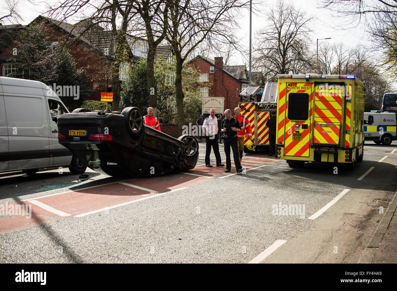 Road accident, fire engine, ambulance, police, overturned car, audi ...